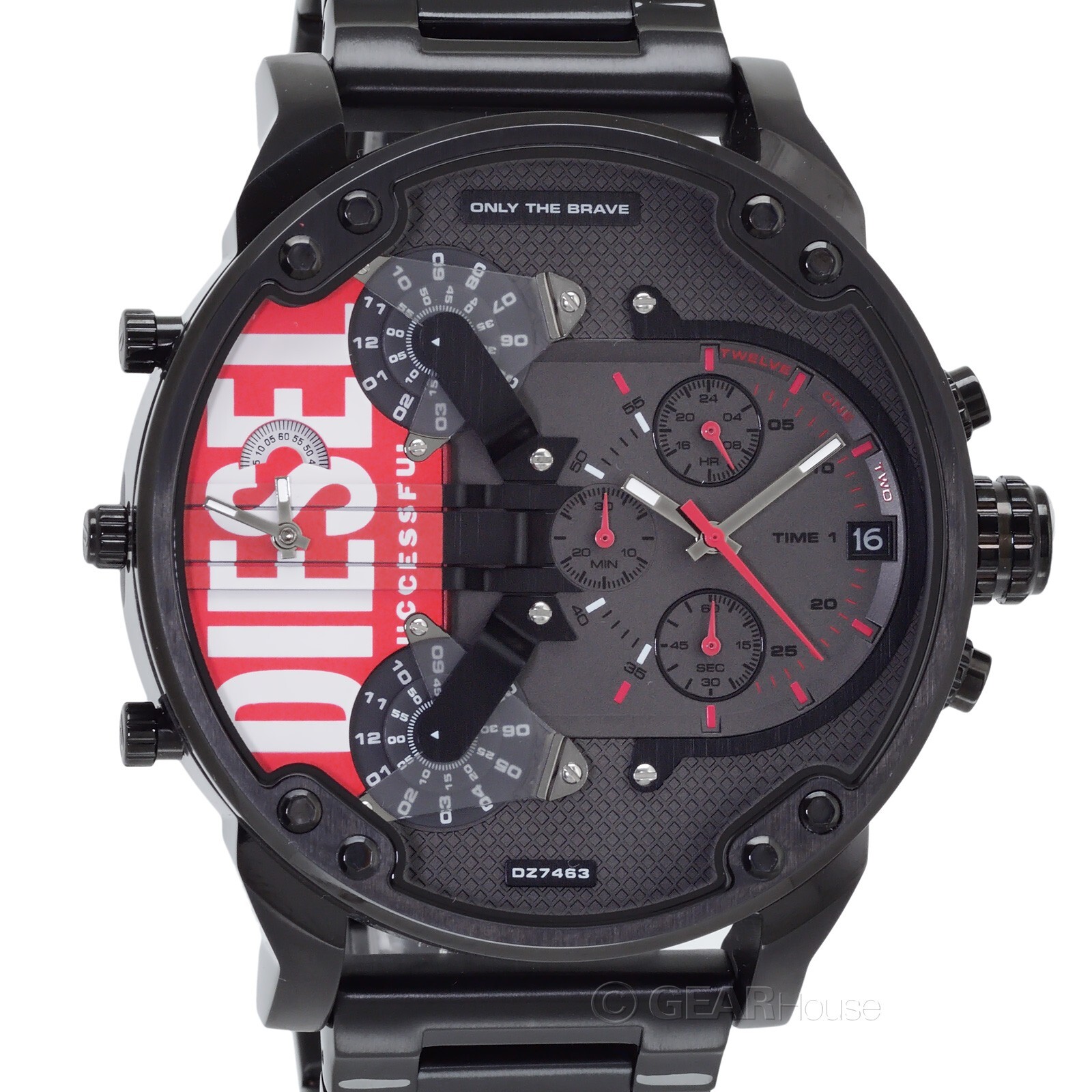 DIESEL Mens MR Daddy 2.0 Chronograph Watch, Black & Red Logo Dial ...