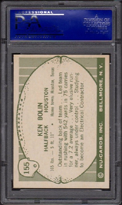 1961 Ken Bolin Nu-Card Football Card #155 Graded PSA 10 Gem Mint | eBay