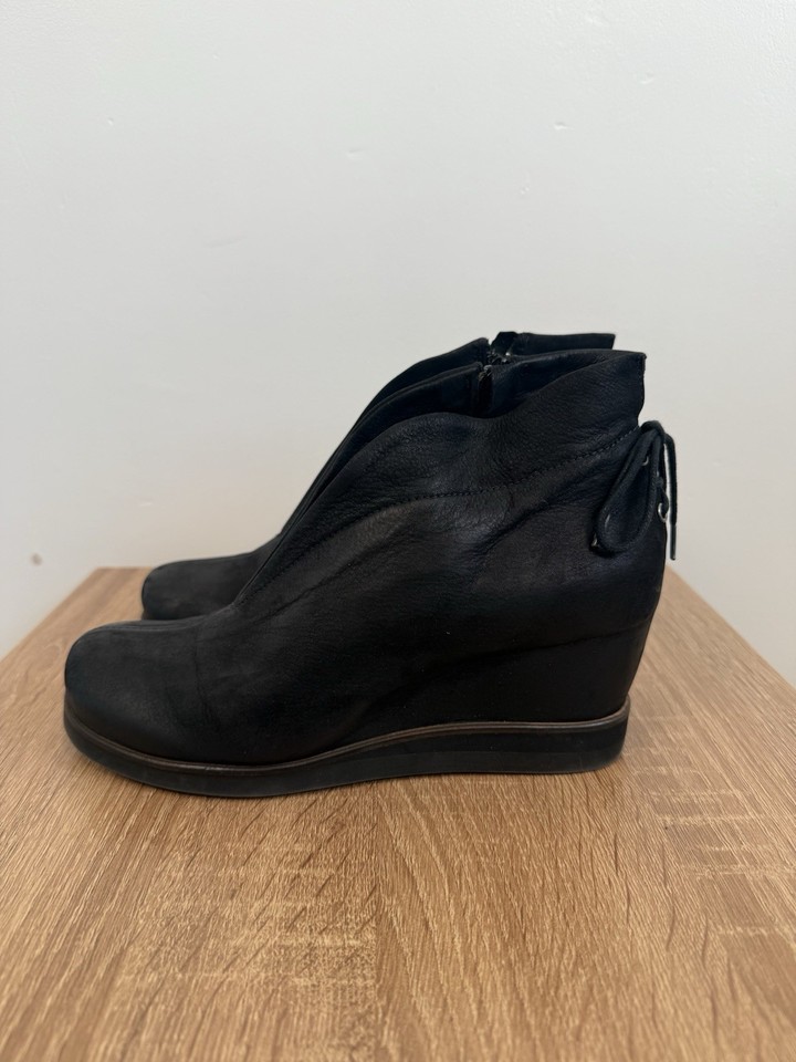 Lofina Ankle Boots Black Wedge Platform Heel Chunky Lace Back Shoes UK ...