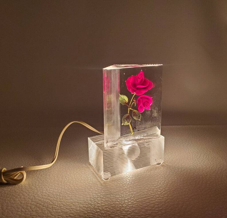 Vintage Hollywood Regency Bircraft Red Rose Lucite Night Light Lamp | eBay