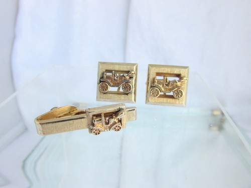 Vintage SHIELDS Model A Ford Cufflinks & Tie Bar Clasp Gold Plate ...