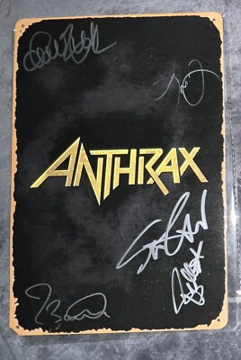 Anthrax Autographed Tin Sign Signed By Band Vip Scott Ian Charlie Joey ...
