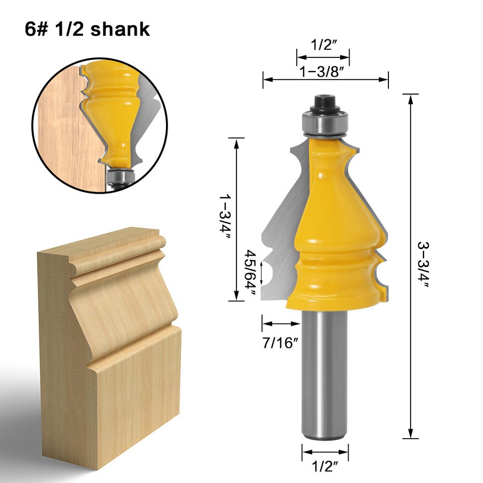 1/2" (12.7mm) Shank Architectural Molding Router Bit Profile Edge ...