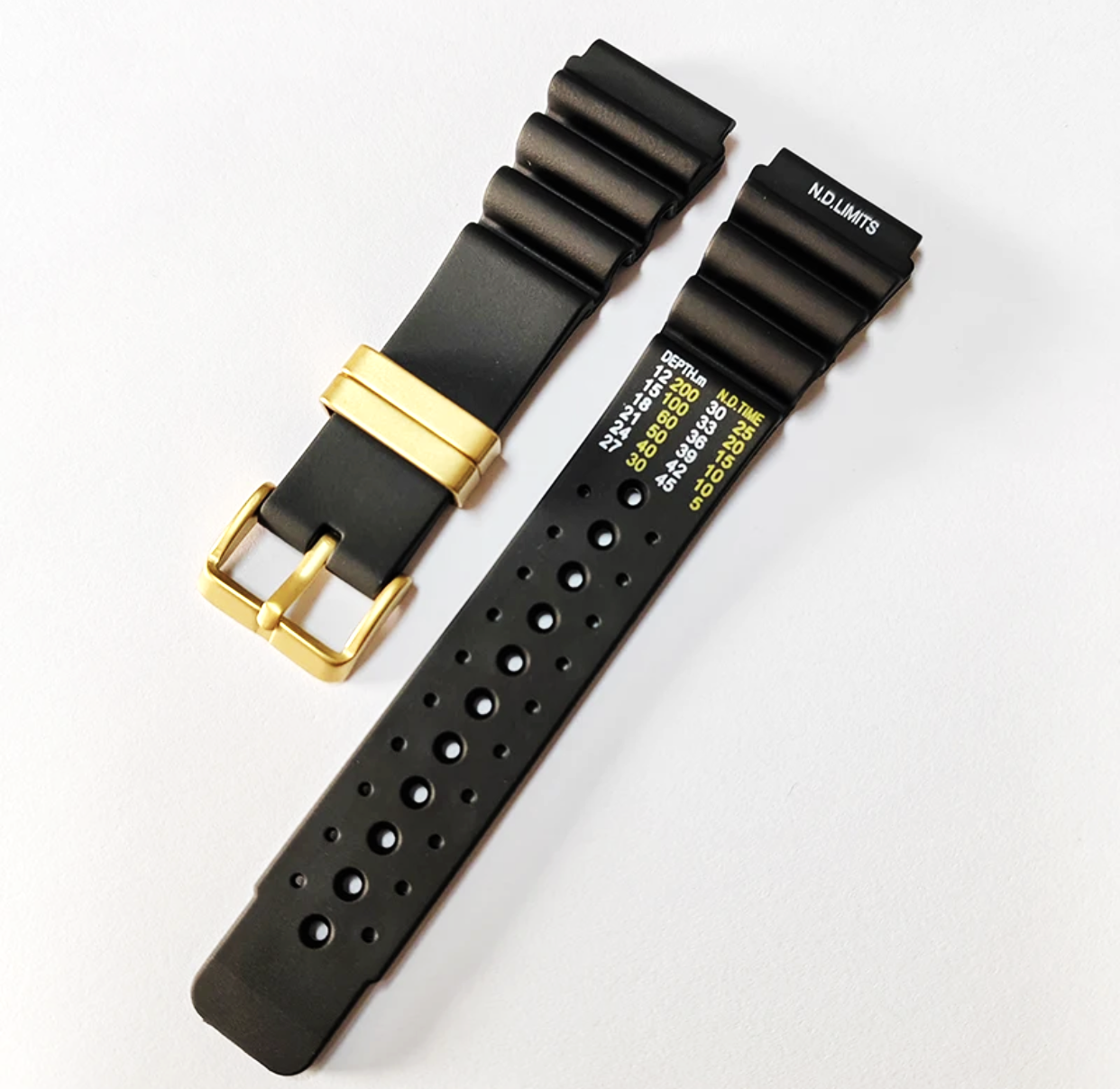 GOLD BUCKLE SEIKO COMPATBILE BLACK RUBBER DIVER WATCH STRAP BAND 20-22 ...