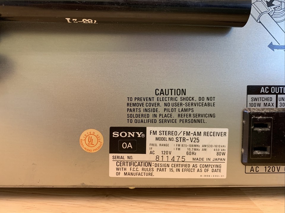 Sony STR-V25 FM Stereo FM AM Receiver Vintage | eBay