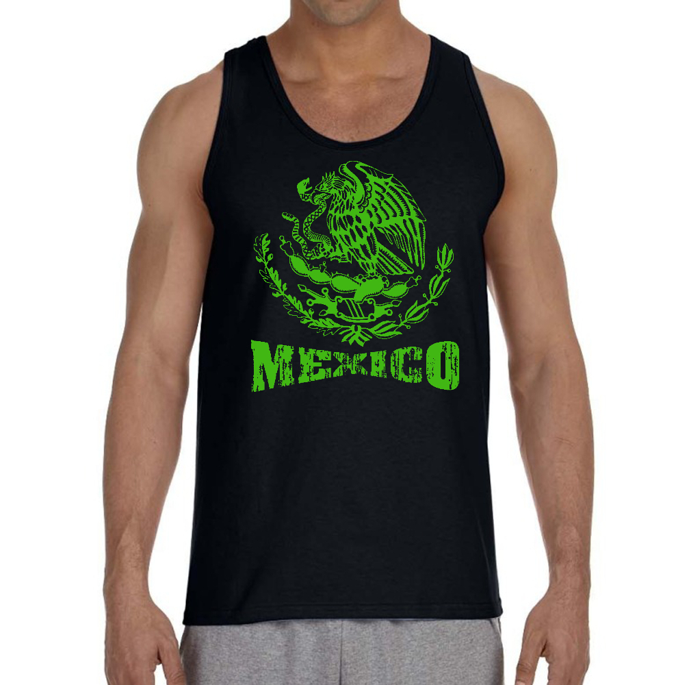 New Men's Green Mexico Seal Black Muscle Tank Top Mexican Pride Chicano ...