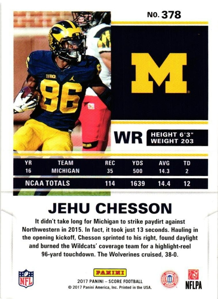 2017 PANINI SCORE JEHU CHESSON RC ROOKIE #378 CARD $0.99 VALUE BOX | eBay