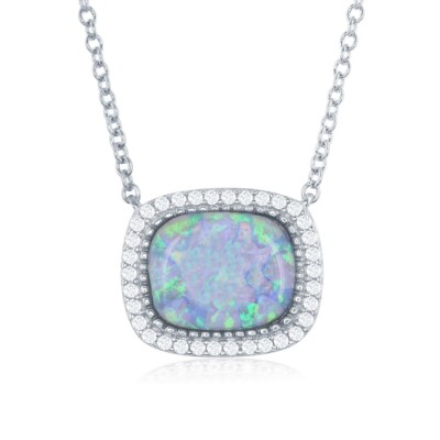 Sterling Silver Square Opal with CZ Border Necklace | eBay