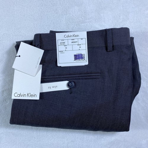 Calvin Klein Men’s Dress Pants 32x34 Slim Fit 100% Wool Charcoal NWT | eBay