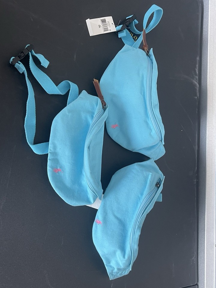 NEW! POLO RALPH LAUREN Blue Summer FANNY PACK BAG CANVAS PONY BELT | eBay