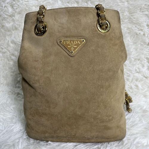 PRADA Shoulder Bag Chain Triangle Logo Plate Suede | eBay