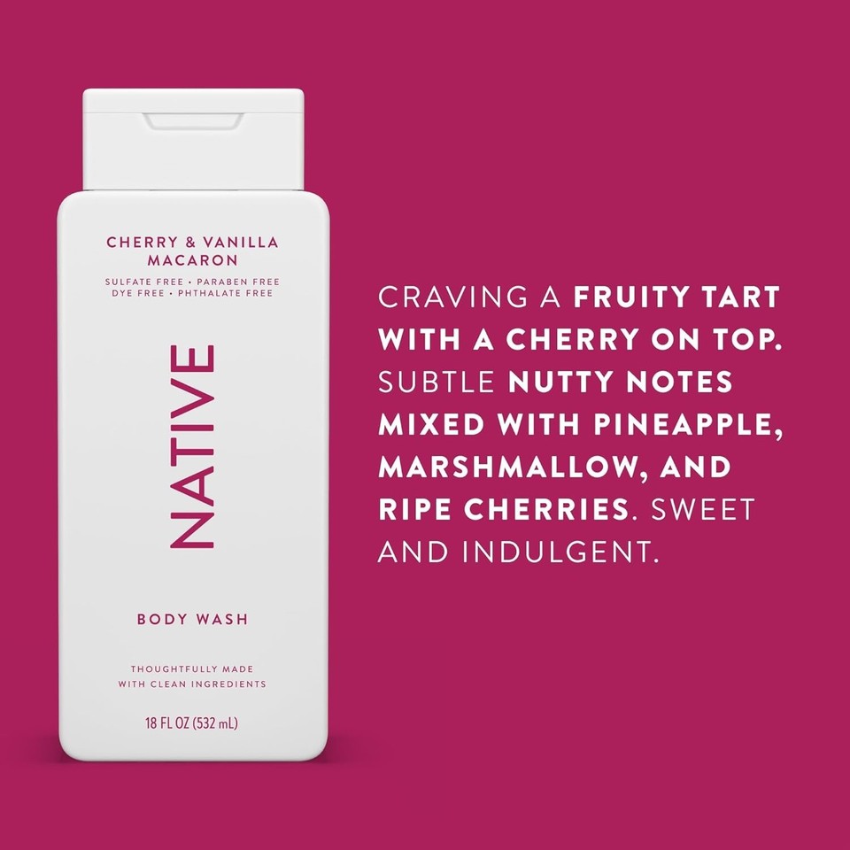 Naturally Derived Body Wash - Cherry Vanilla Scent, 18oz for Soft Skin ...