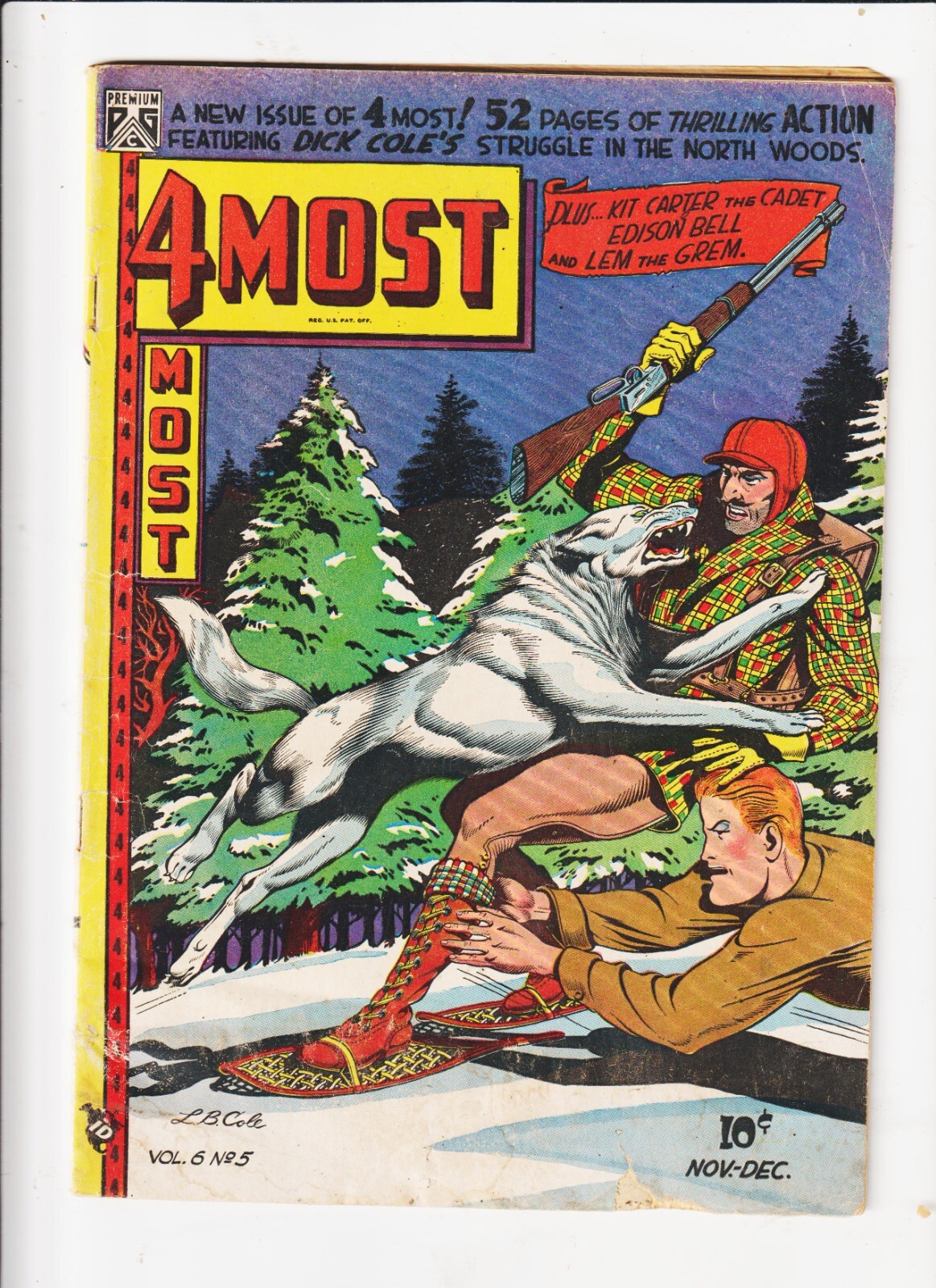 4 MOST V6 #5 / #25 /golden age COMIC CLASSIC L.B. COLE WOLF COVER 1947 ...