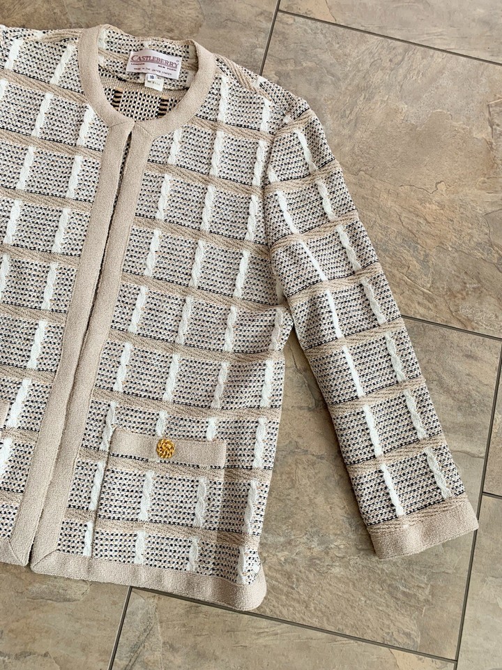 Vintage Castleberry London Cardigan Womens 18 White Beige Open Front ...