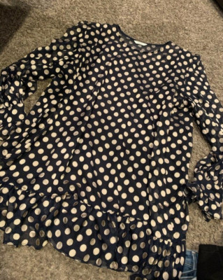 #74 J.ING Women's Long Balloon Sleeve Satin/Rayon Lined Polka Dot Tunic ...