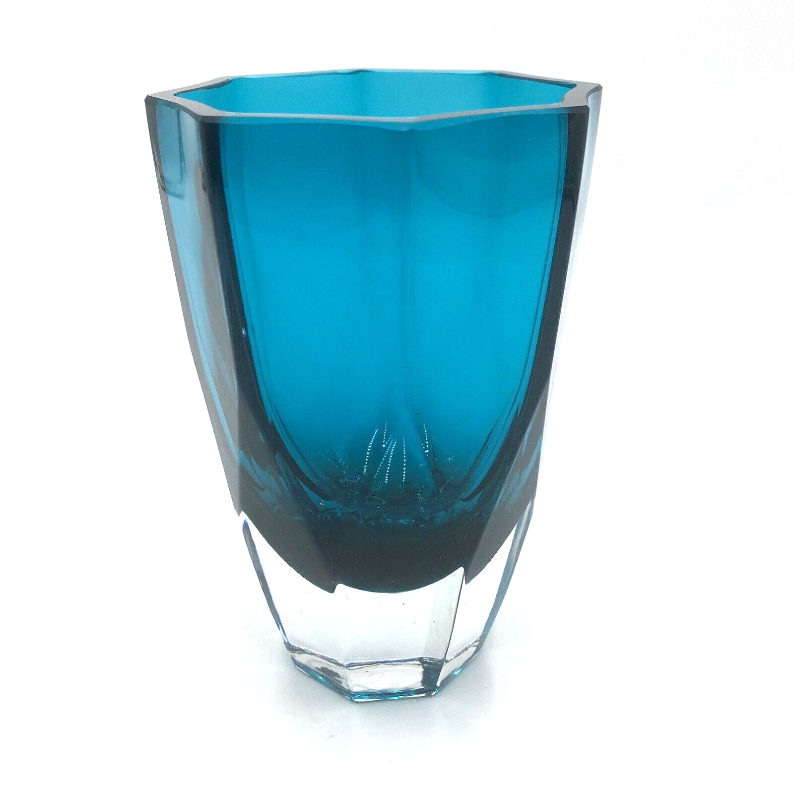 Seda Glass Vase Sweden 6 In Turquoise Blue Glass Clear Bottom Octagon ...