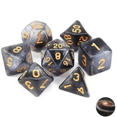 Dungeons & Dragons Dice Set Black Gray Gold Marble Galaxy Polyhedral D ...