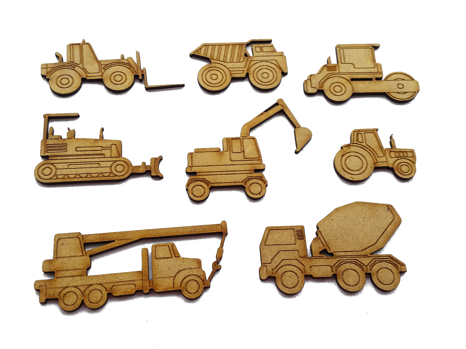 8x Wooden MDF Shapes Excavator Tractor Forklift Embellishment Laser ...