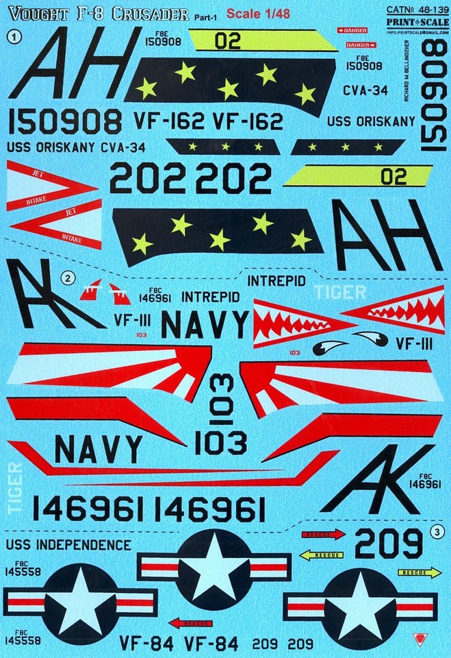 Print Scale Decals 1/48 VOUGHT F-8 CRUSADER U.S. Navy Jet Fighter | eBay
