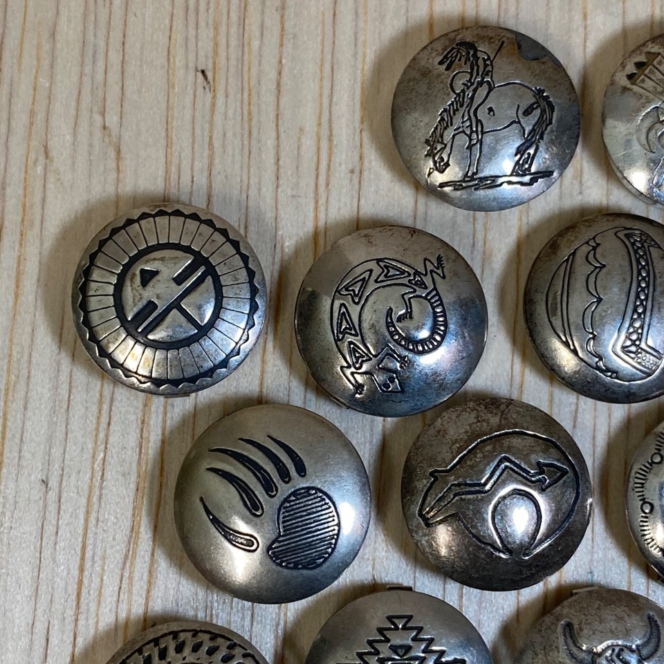 Lot of 17 Vintage Southwestern Button Covers Silver Tone Metal Round 3/ ...