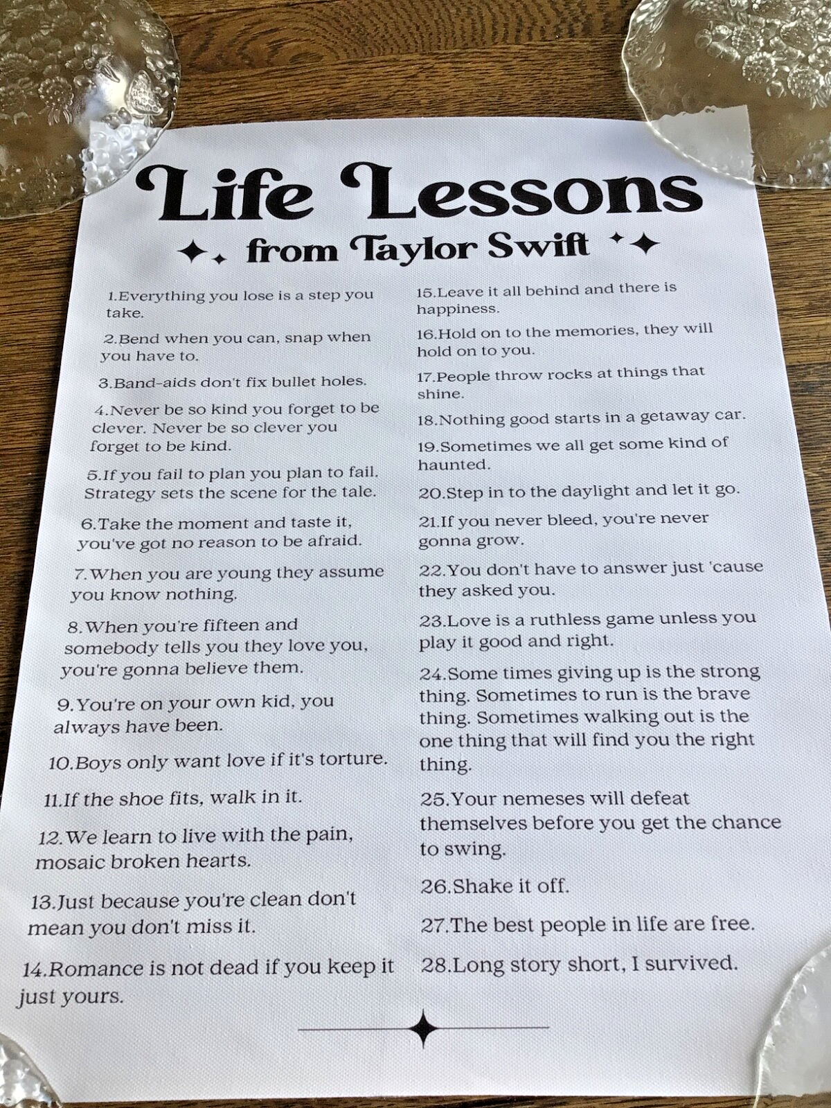 28 LIFE LESSONS from TAYLOR SWIFT poster great advice for living,12x18 ...