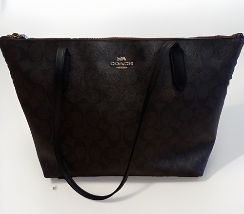 COACH Signature Zip Tote 4455 (IM/Brown/Black) XL | eBay