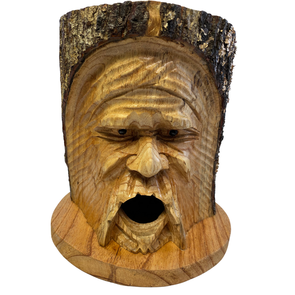 Tree Spirit Birdhouse Wizard rustic Hand Carved Wood Bird house Bali ...