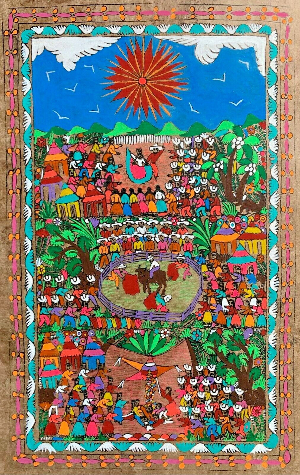 15 1/2 X 23" Mexican Tradition Folk Art Amate Bark Hanging Bull ...