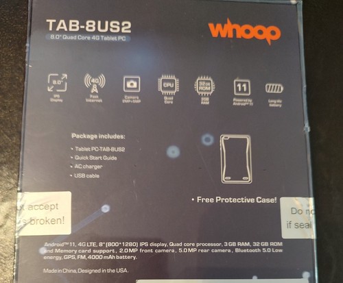 Whoop TAB-8US2 8'' Android 11 4G LTE 3GB RAM 32GB Storage 2.00 GHz ...
