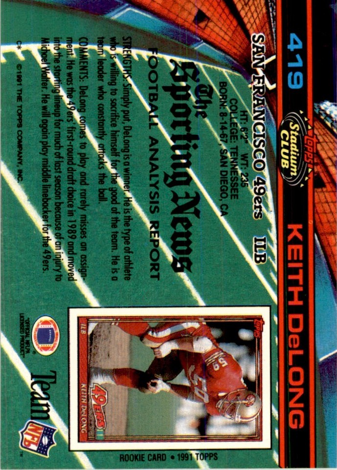 1991 Stadium Club Keith DeLong . San Francisco 49ers #419 | eBay