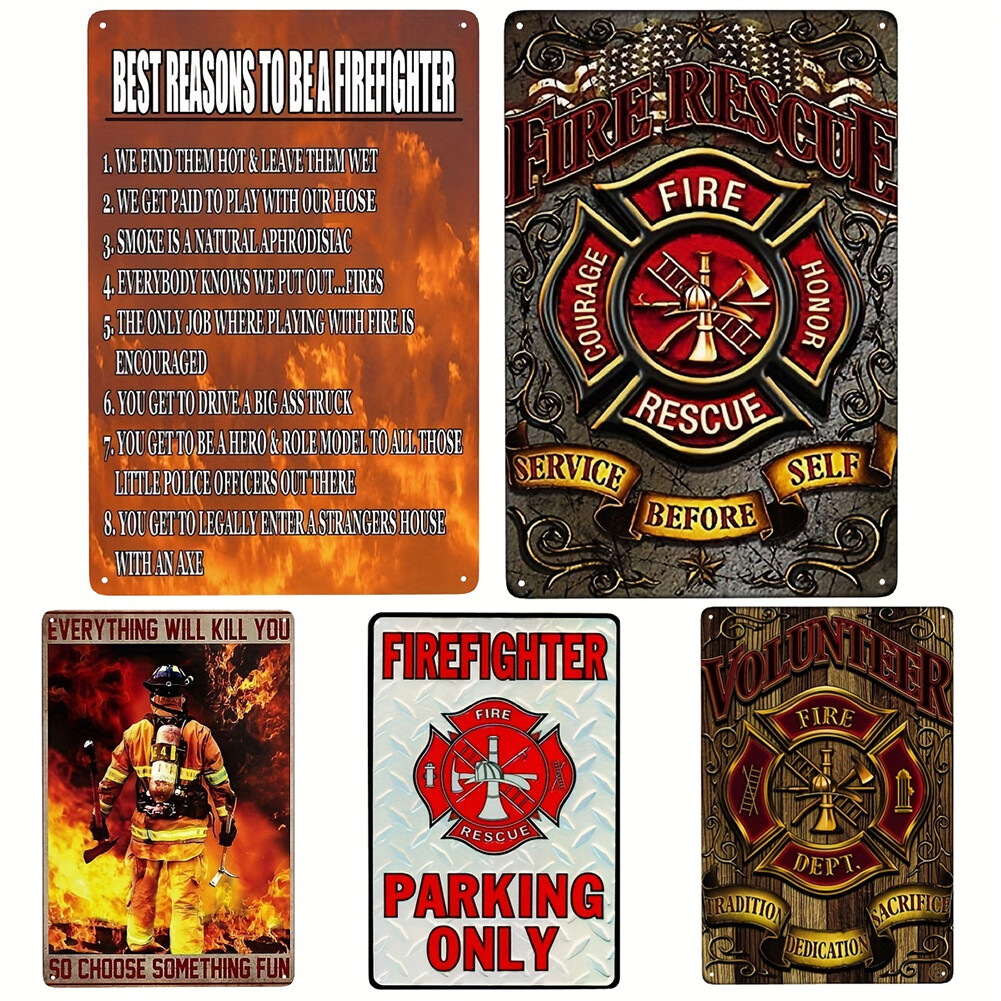 5Pcs Firefighting Vintage Metal Plate Rectangular Iron Painting Kit ...