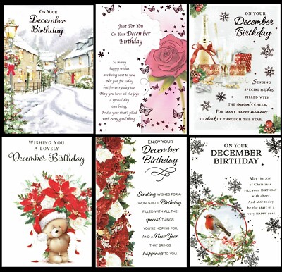 DECEMBER BIRTHDAY CARD ~ Quality Christmas Season BIRTHDAY ~ CHOICE of ...