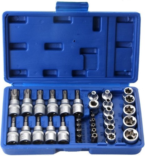 34 Pcs Drive Male Female Torx Star Bit Socket E-socket Set Handheld ...