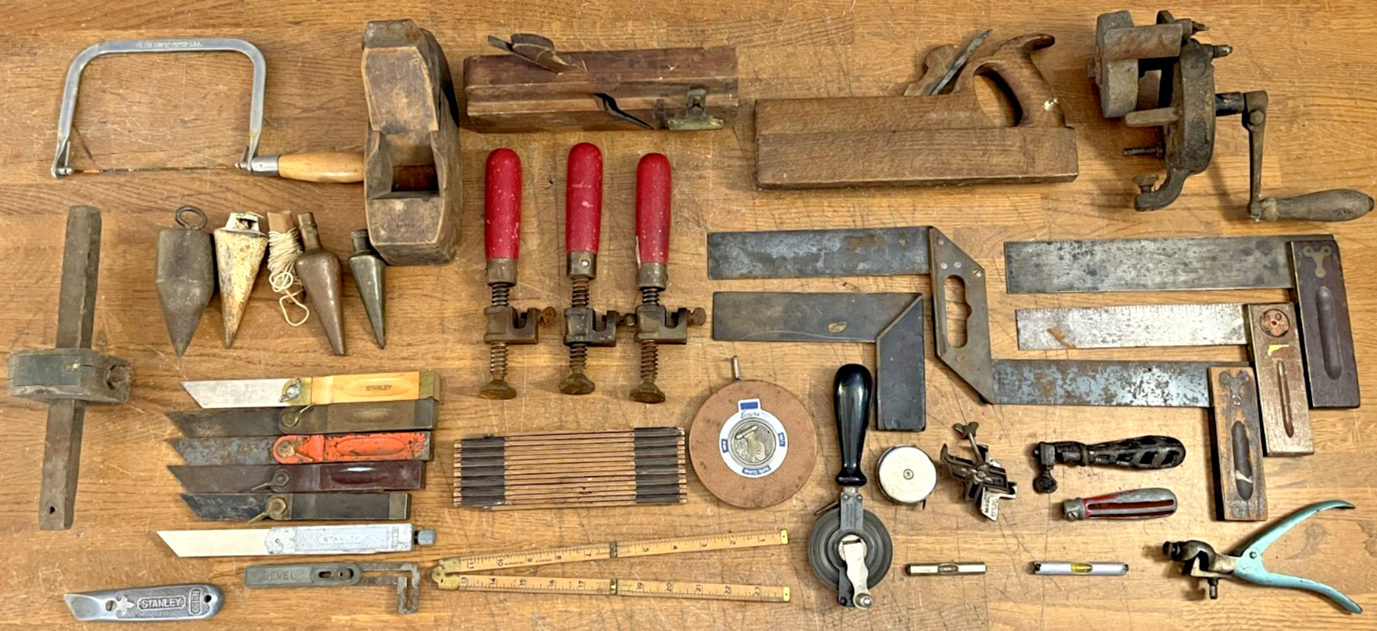 Lot of Antique Vintage Woodworking Tools - Try & Bevel Squares, Plumb ...