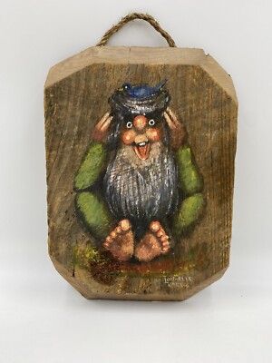 Hand Painted Signed Troll Wall hanging painting On Wood Board Lonnelle ...