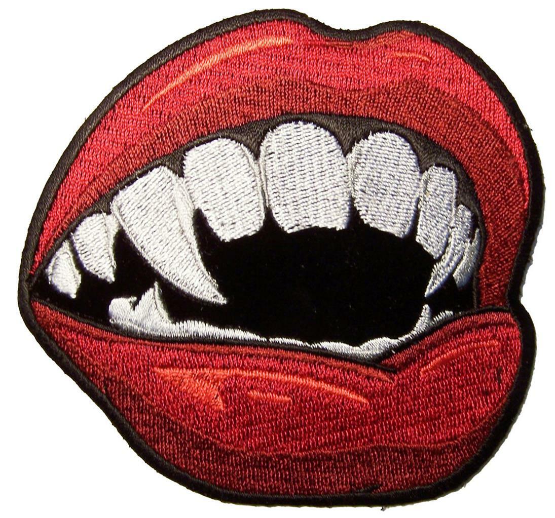 VAMPIRE TEETH FANGS PATCH P8590 jacket 4" BIKER EMBROIDERED NEW ...