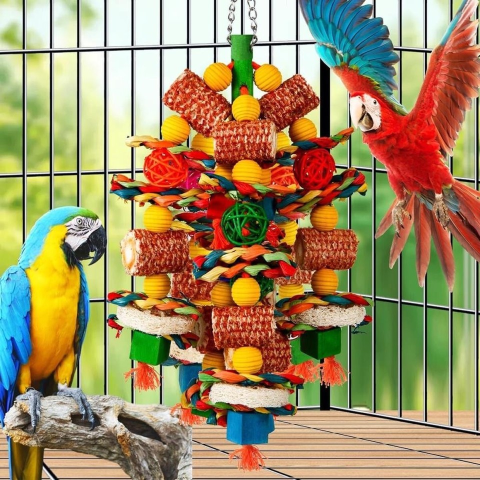 Bird Toys, Parrot Toys for Large Birds,Corn Cob and Loofah Slices Bird ...