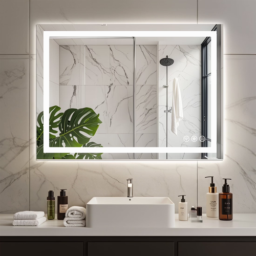 Anti-Fog LED Bathroom Mirror Dual Light Source Three Lighting Modes ...