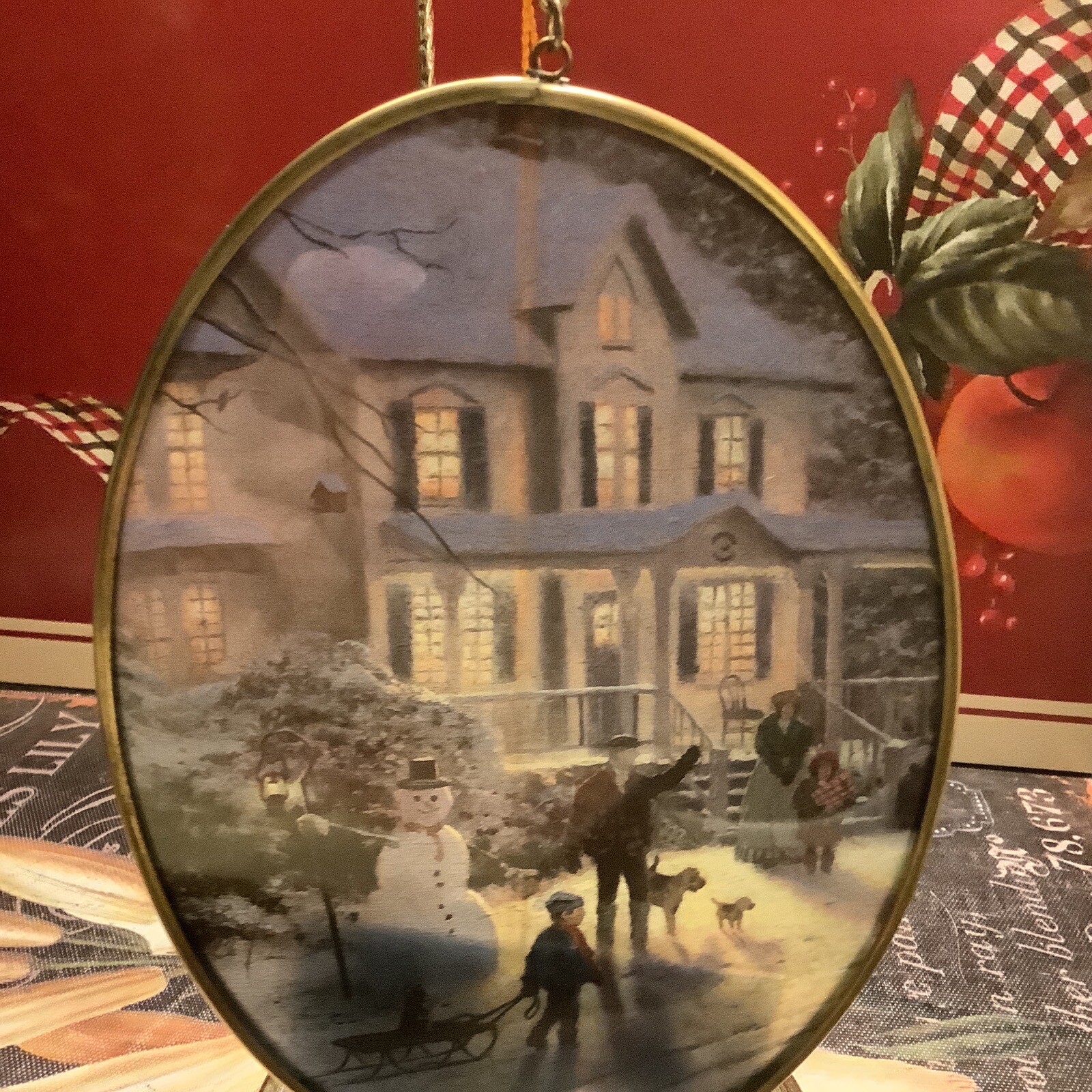 Thomas Kinkade~Painter Of Light~Suncatcher By Via Vermont~Oval Winter ...