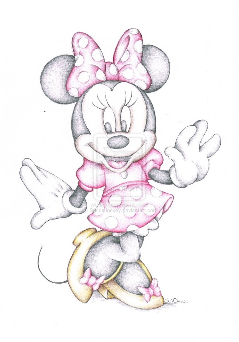 Minnie Mouse Pencil Drawing Mickey Mouse Disney Cartoon Art Colour