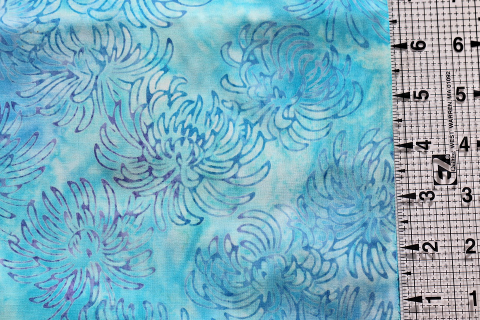 Light blue purple Mums floral BATIK cotton quilt fabric FQ Lunn Studios ...