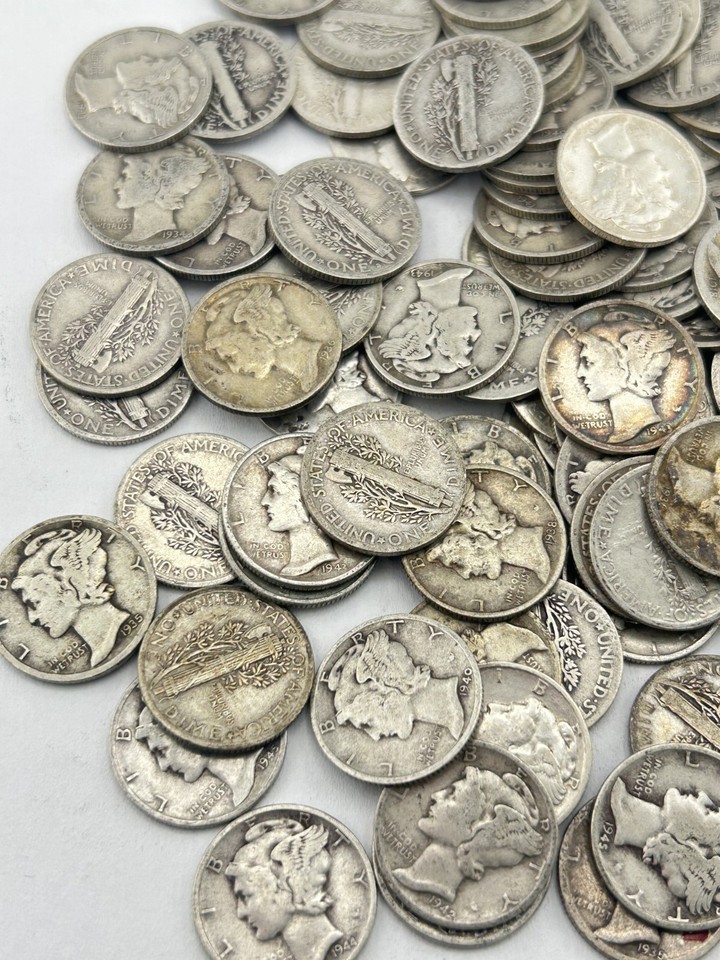 $15 Face Mercury Dime Ten Cent 10c 90% Junk Constitutional Silver Coins ...
