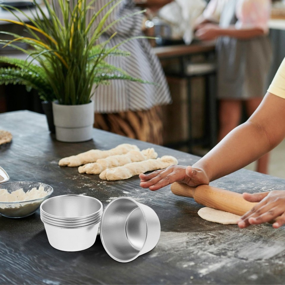 6 Pcs Non Stick Heat Resistant Carbon Steel Pudding Cups Round Baking ...