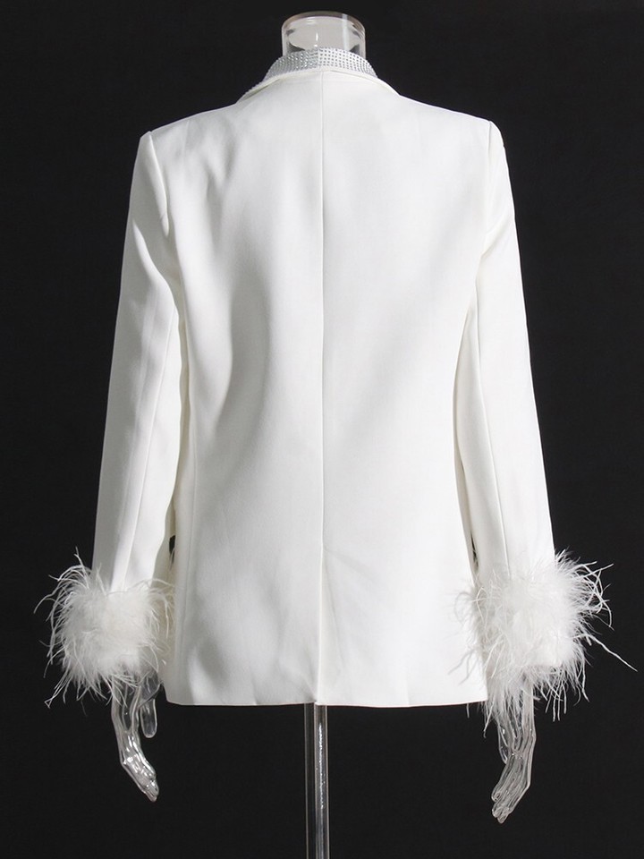 Beautiful White Feather Cuff Crystal Bejeweled Blazer Jacket Size S | eBay