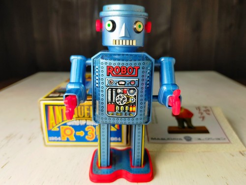Vintage Tin Toy Antique Robot R-35 Wind Up Motor Action Masudaya Good ...
