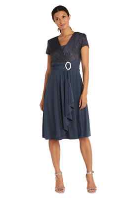 R & M Richards Cascade Wrap Waist Sash Dress Women's 8 Charcoal V-Neck ...