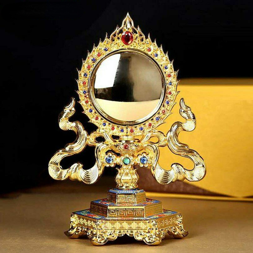 18cm colored drawing Quasi-mentioned Mirror Tibetan Buddhism Artifact ...