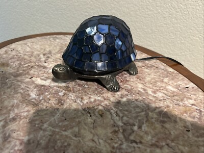 Adorable Tiffany Style Light Blue Stained Glass Turtle Accent Table ...