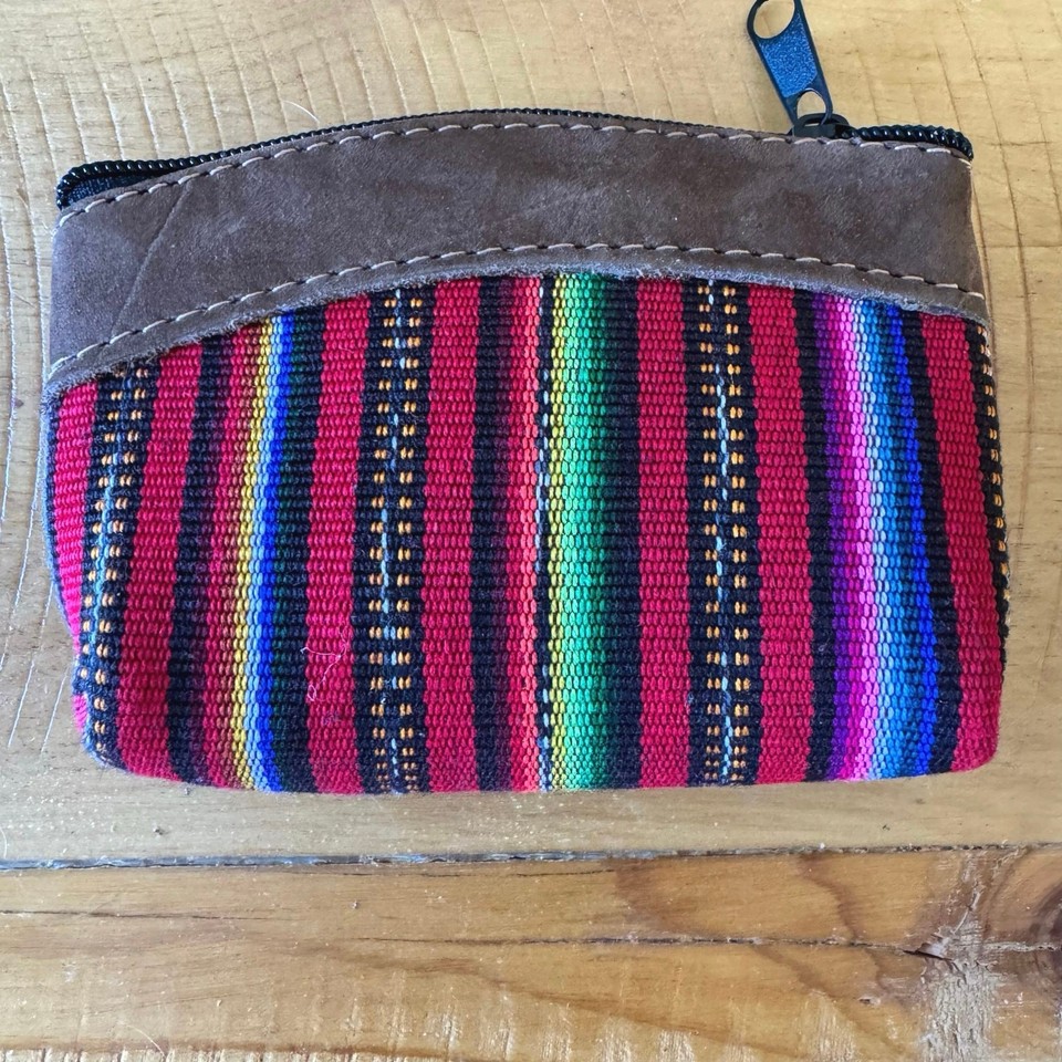 Handmade Guatemala Leather Aztec Western Stripe Fabric Zipper Coin ...