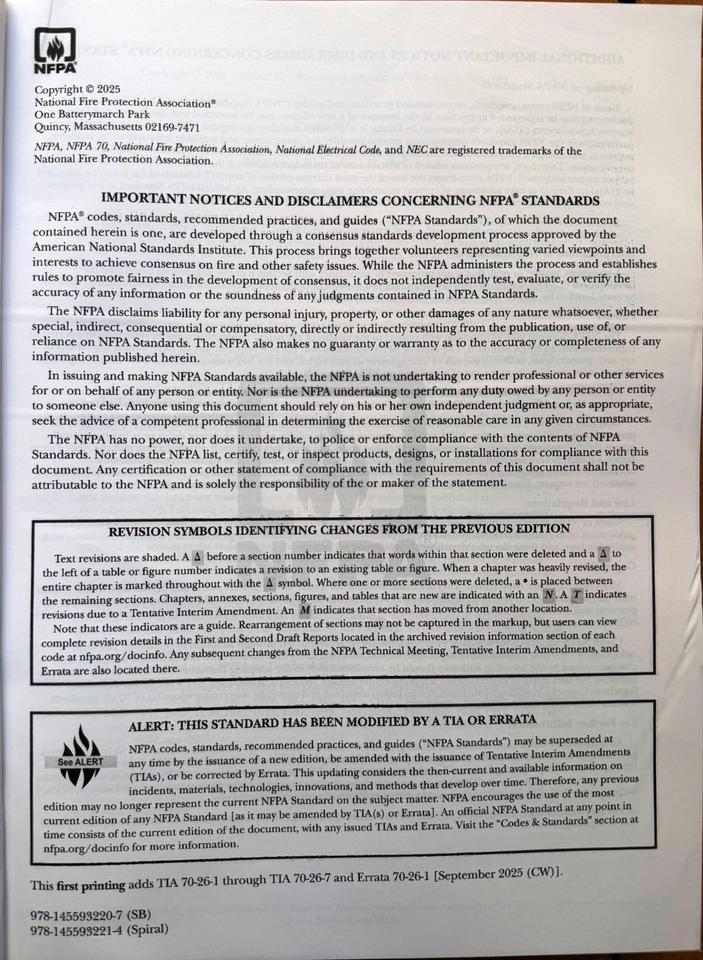 NFPA 70 National Electrical Code NEC 2026 Softbound Paperback Free ...